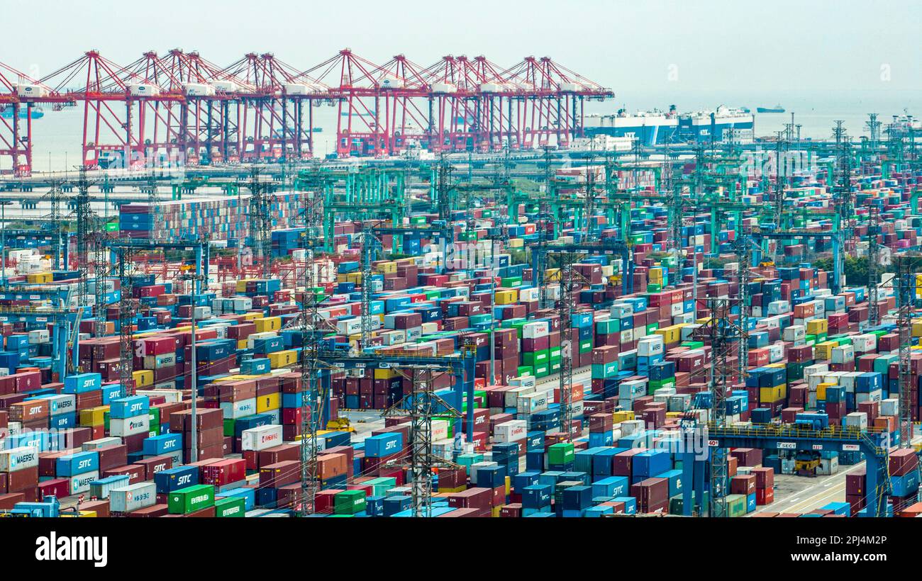 SHANGHAI, CHINA - MARCH 31, 2023 - Aerial photo shows container ...