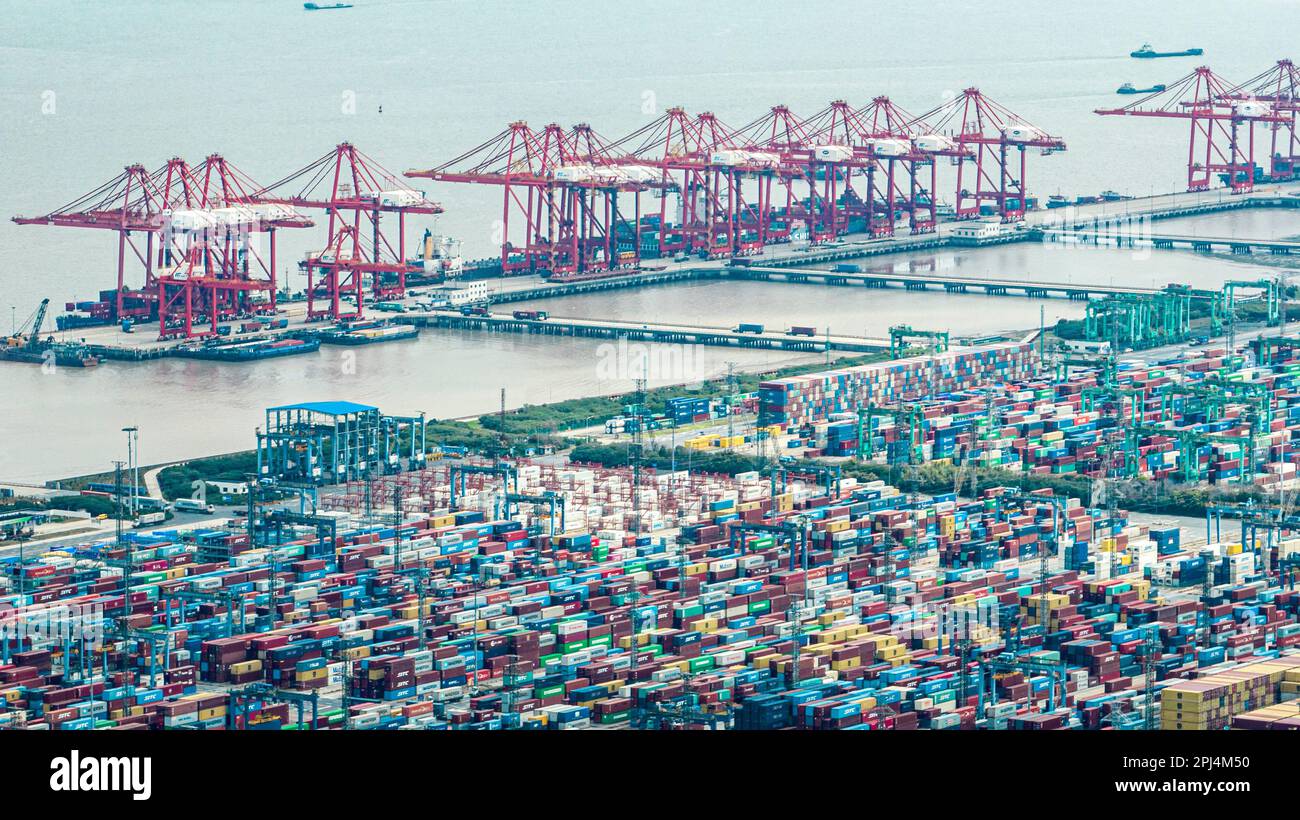 SHANGHAI, CHINA - MARCH 31, 2023 - Aerial photo shows container ...