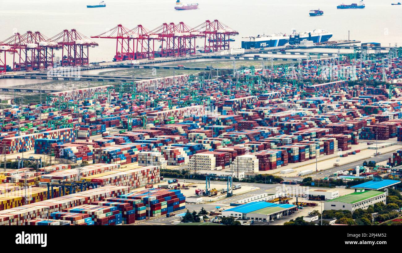 SHANGHAI, CHINA - MARCH 31, 2023 - Aerial photo shows container ...