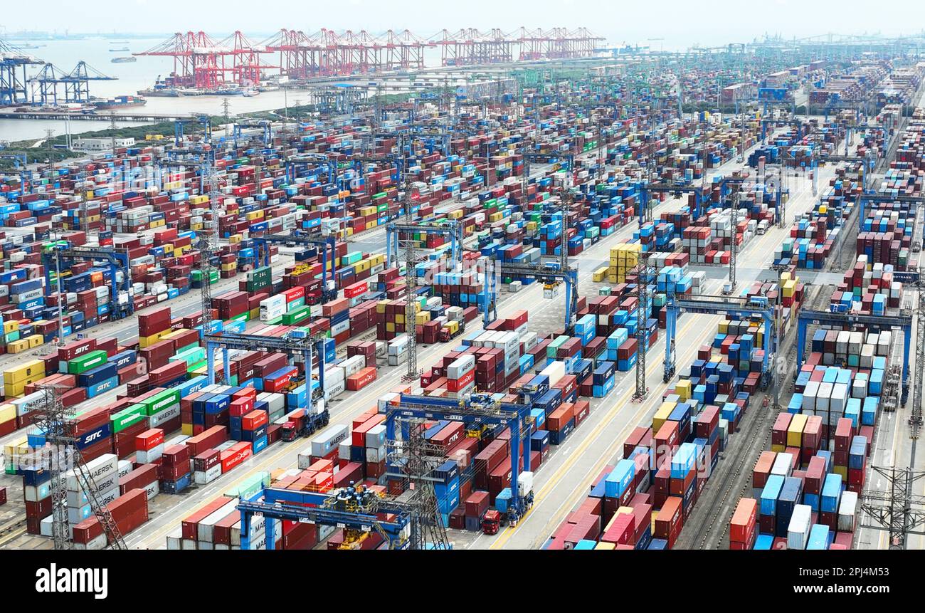 SHANGHAI, CHINA - MARCH 31, 2023 - Aerial photo shows container ...