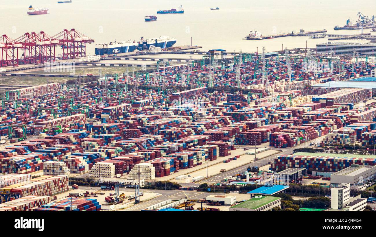 SHANGHAI, CHINA - MARCH 31, 2023 - Aerial photo shows container ...