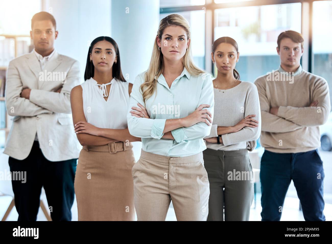 Office, portrait and corporate team with crossed arms for confidence ...