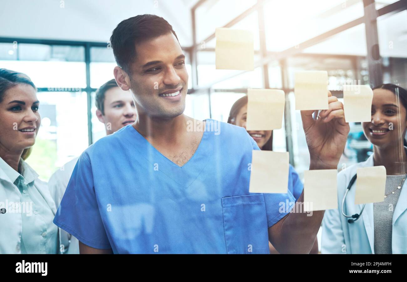 Doctor, writing and meeting in planning, brainstorming or schedule of ...