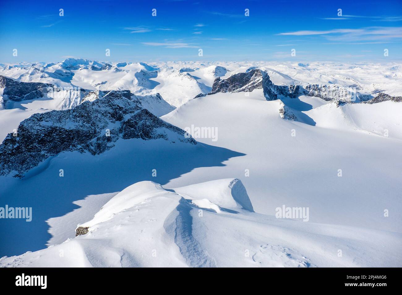 View from Norway and Scandinavia's highest mountain Galdhopiggen in the ...