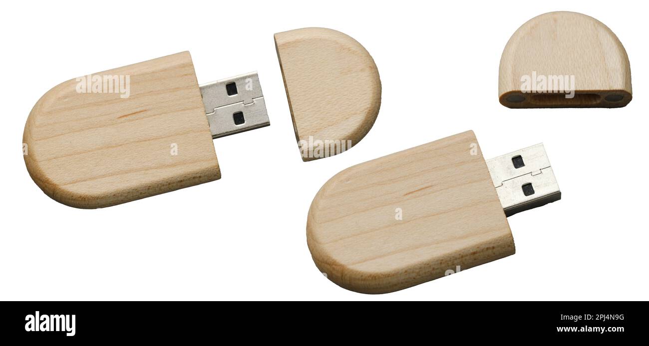 Wooden Usb memory stick isolated on white background Stock Photo - Alamy
