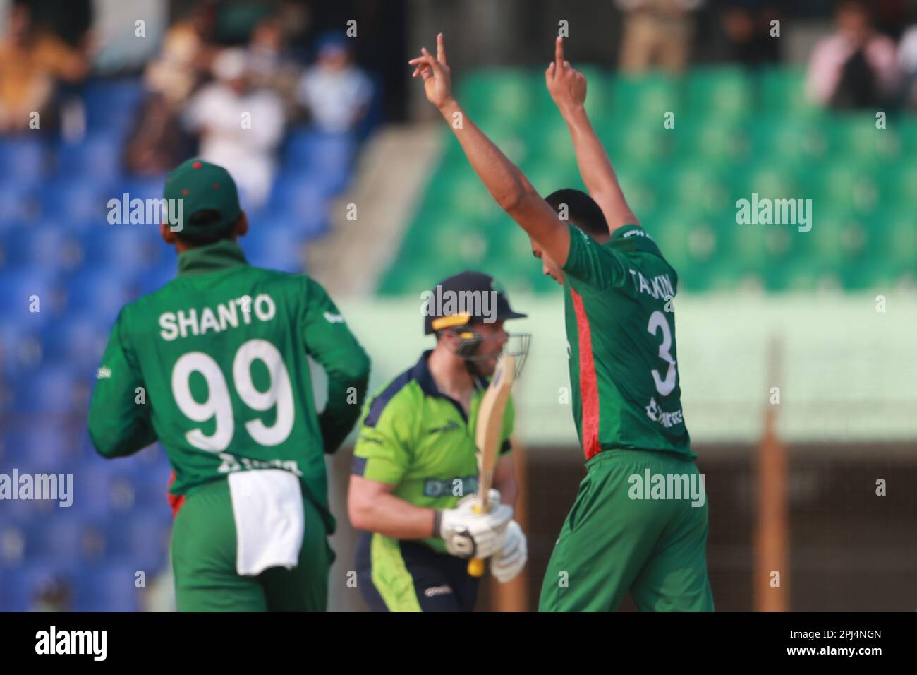Taskin Ahmed, Bangladeshi bowler celebrates after bold out Ireland ...