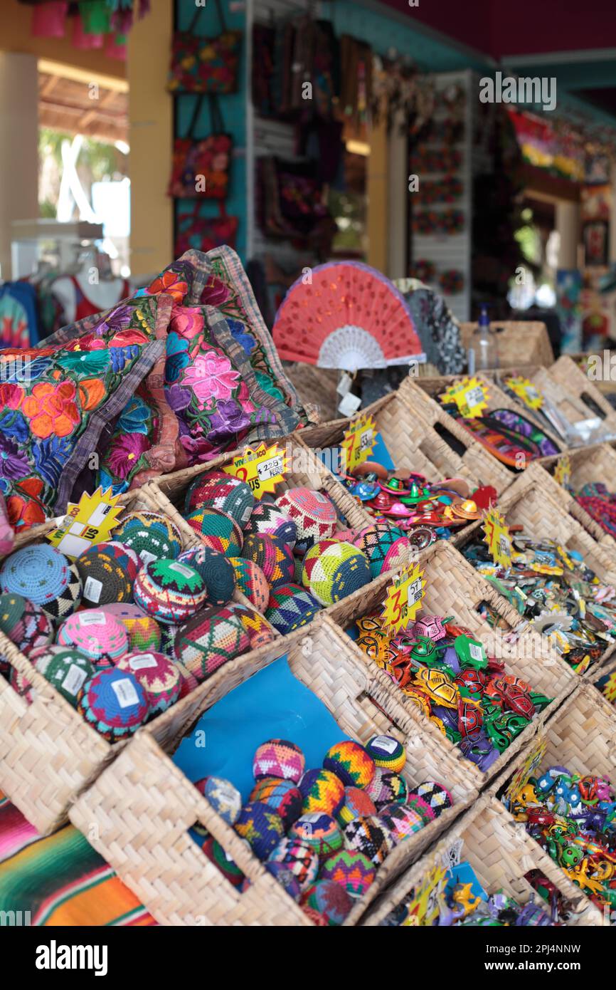 Souvenirs for sale in tourist gift shops, Tulum, Mexico Stock Photo - Alamy