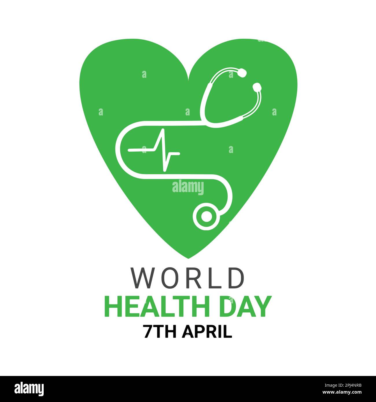 World Health Day. 7Th April. Vector illustration of green heart with ...