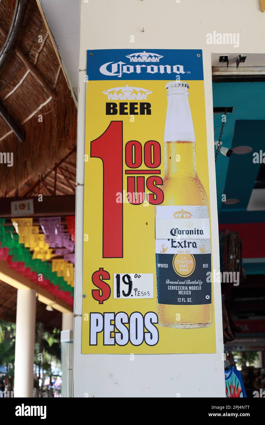 Poster for in a shop selling Mexican beer for one US Dollars, Tulum ...