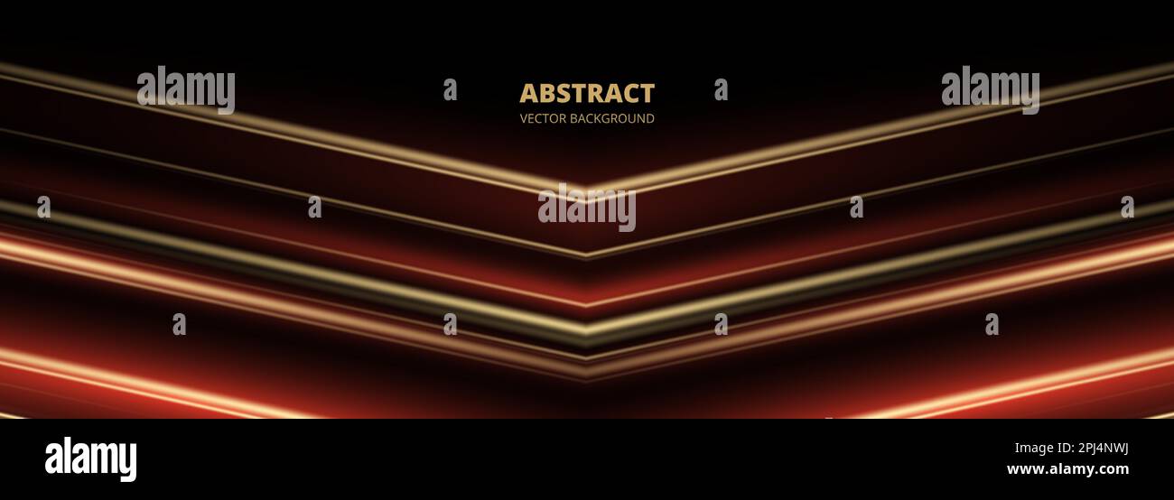 Luxury red and gold wide abstract background with 3d shape angle ...