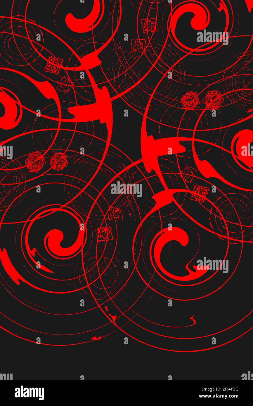 Red and black Abstract Geometric art background. Speed lines in circle ...