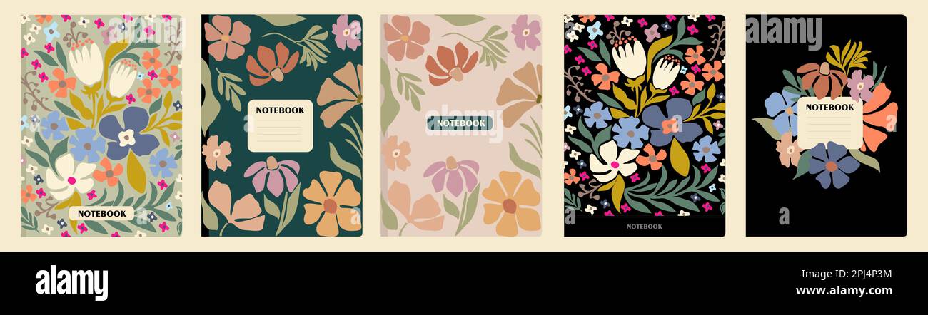 Set of notebook cover hand drawn floral designs Stock Vector Image ...