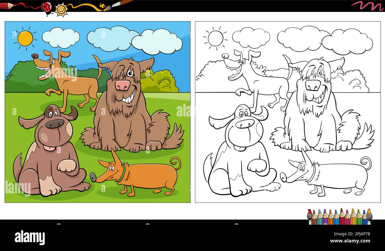 Cartoon illustration of funny dogs comic characters group in the park ...