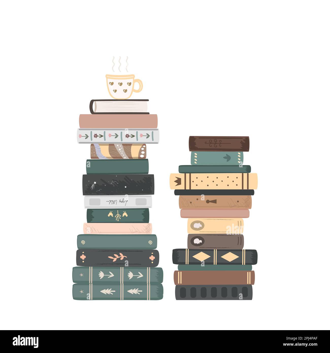 Two pile of vintage books. Standing books composition isolated on white ...