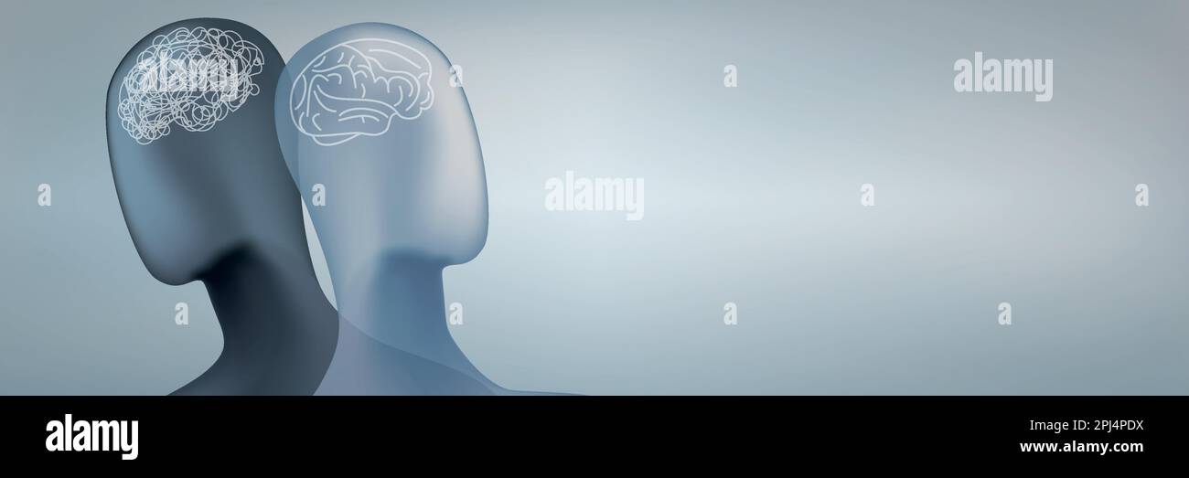 Metaphor bipolar disorder mind mental. Double face with tangle and ...