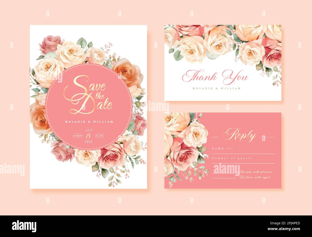 Wedding vector floral invite invitation thank you, rsvp card watercolor design set: garden ...