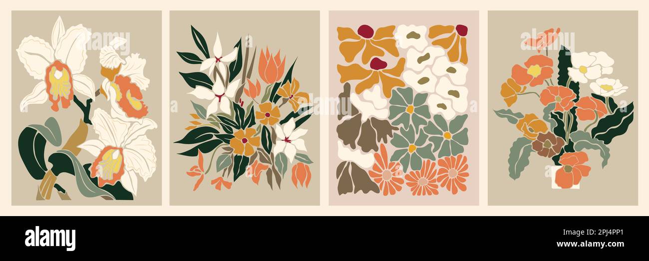 Abstract flower posters vector modern art set Stock Vector Image & Art ...