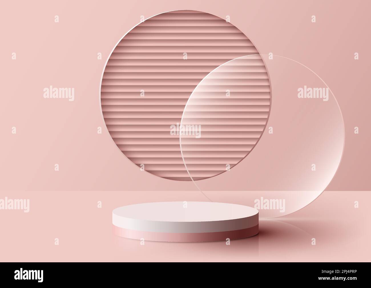 3D realistic white and pink podium stand decoration with circle ...