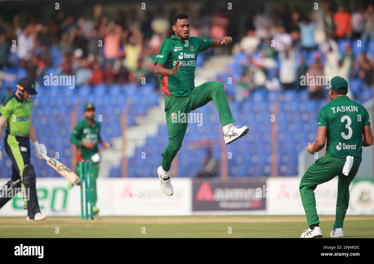 Shariful Islam, Bangladeshi bowler celebrates after gets Ireland batter ...