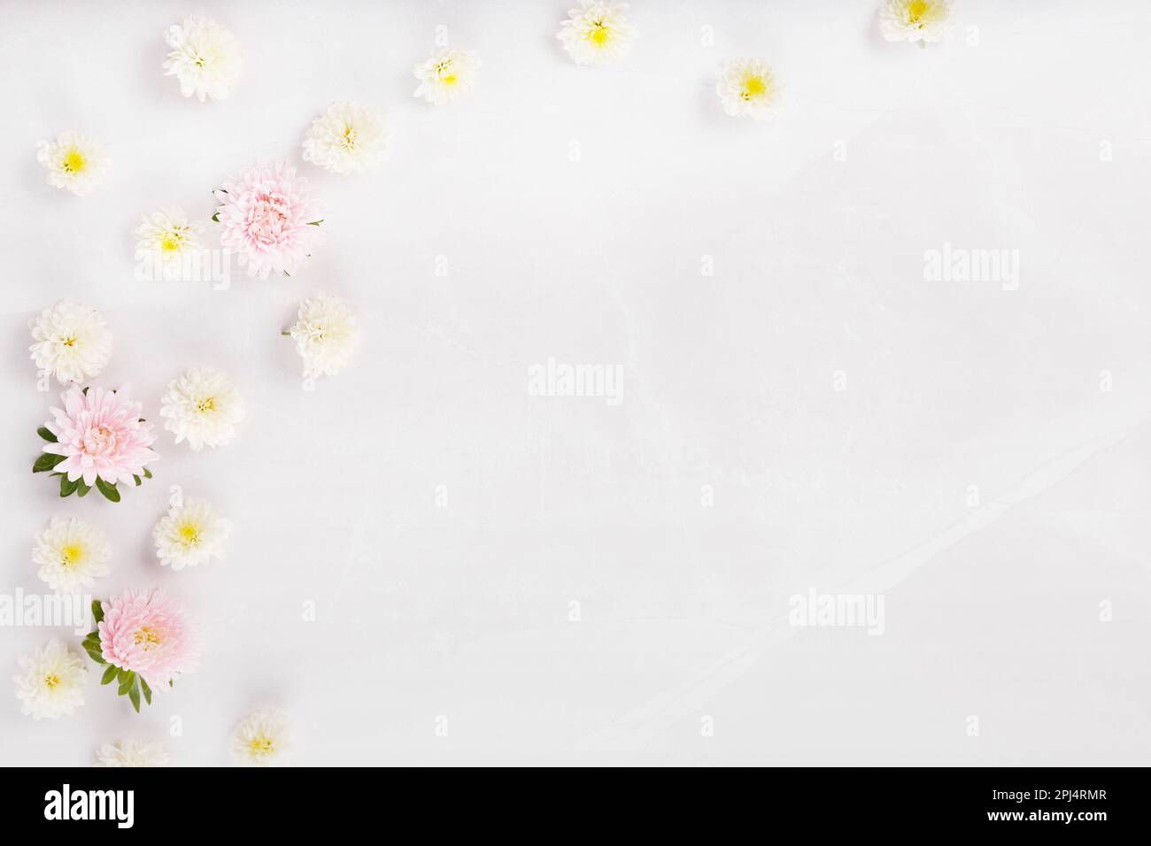 Spring frame of small flowers and daisy, floral arrangement Stock Photo ...