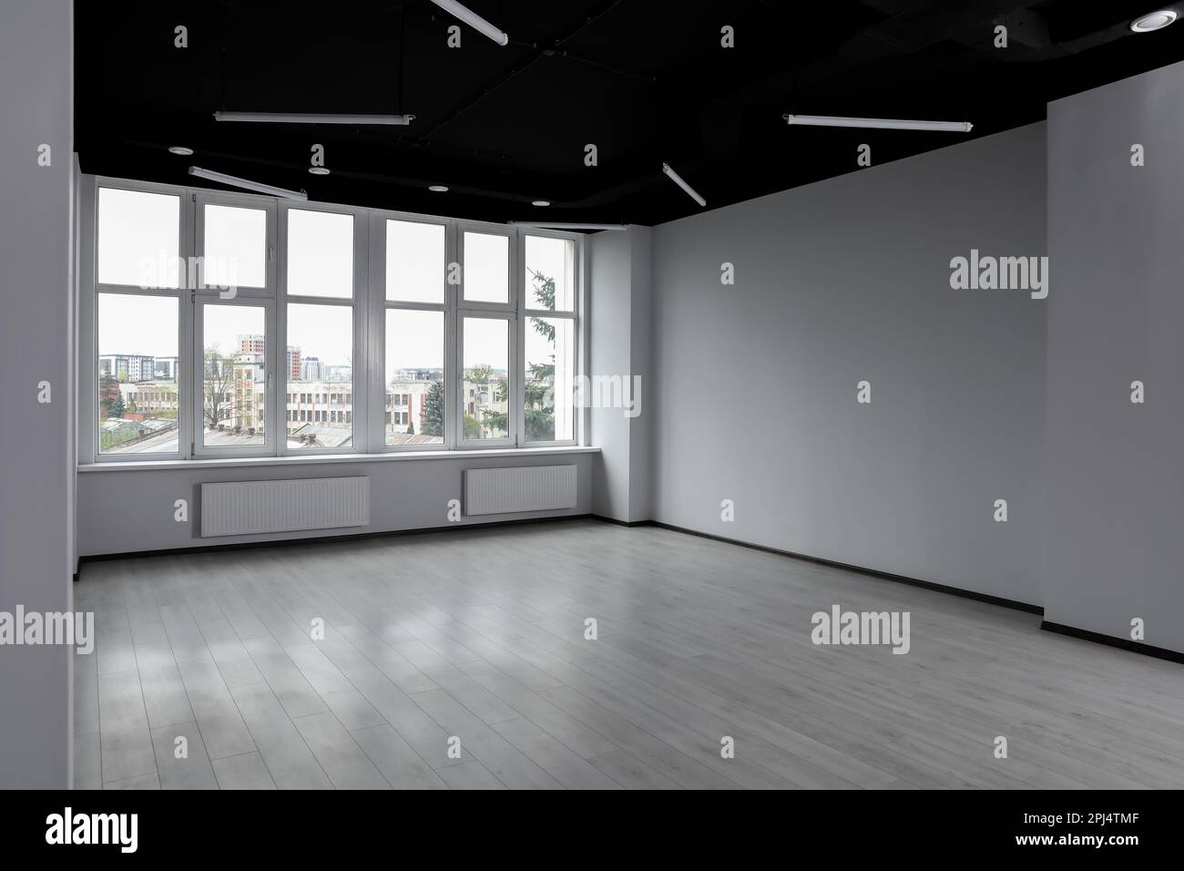 Modern office with white wall and window. Interior design Stock Photo ...