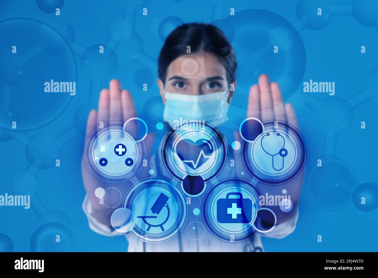 Medical technology concept. Doctor and illustration of different icons ...