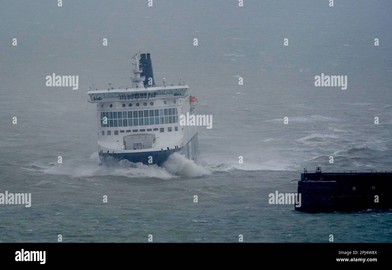 The DFDS Delft Seaways ferry is hit by waves as it arrives at the Port ...