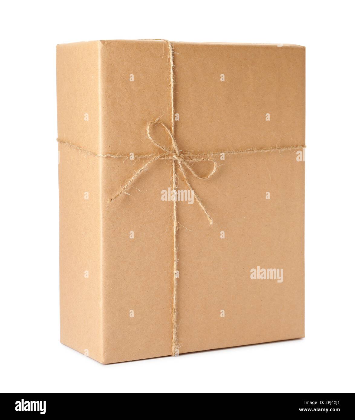 Parcel wrapped with kraft paper and twine isolated on white Stock Photo ...