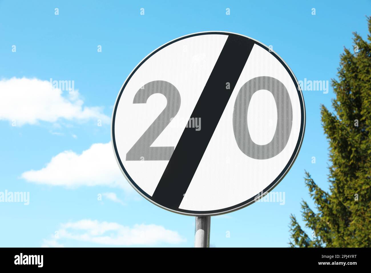 Traffic sign End Of Limited Speed Zone against blue sky Stock Photo - Alamy