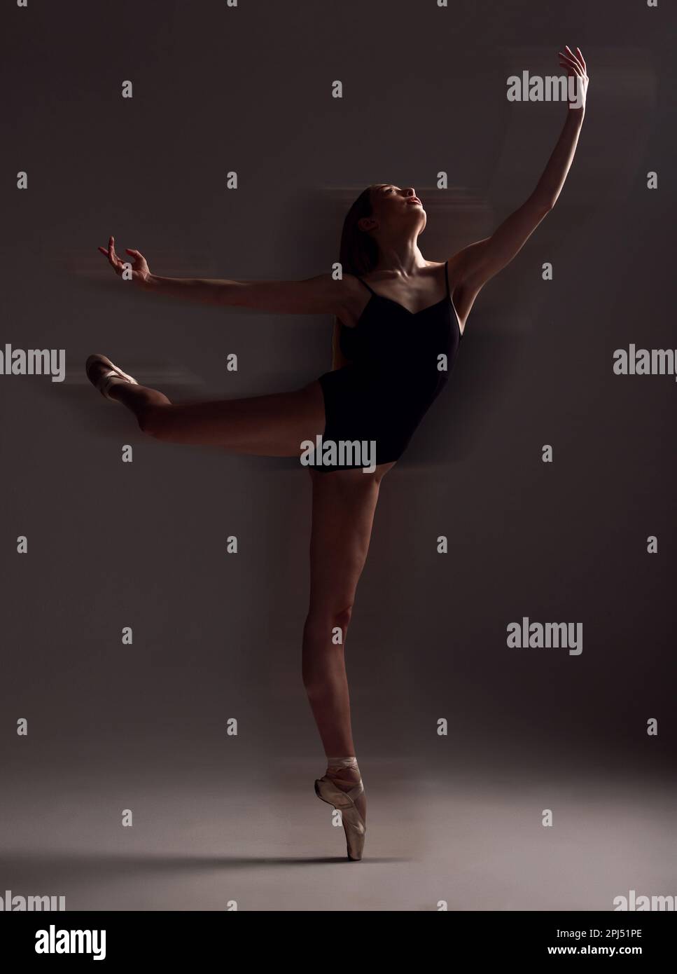 Flexibility, dance and woman in the dark for ballet isolated on a black ...