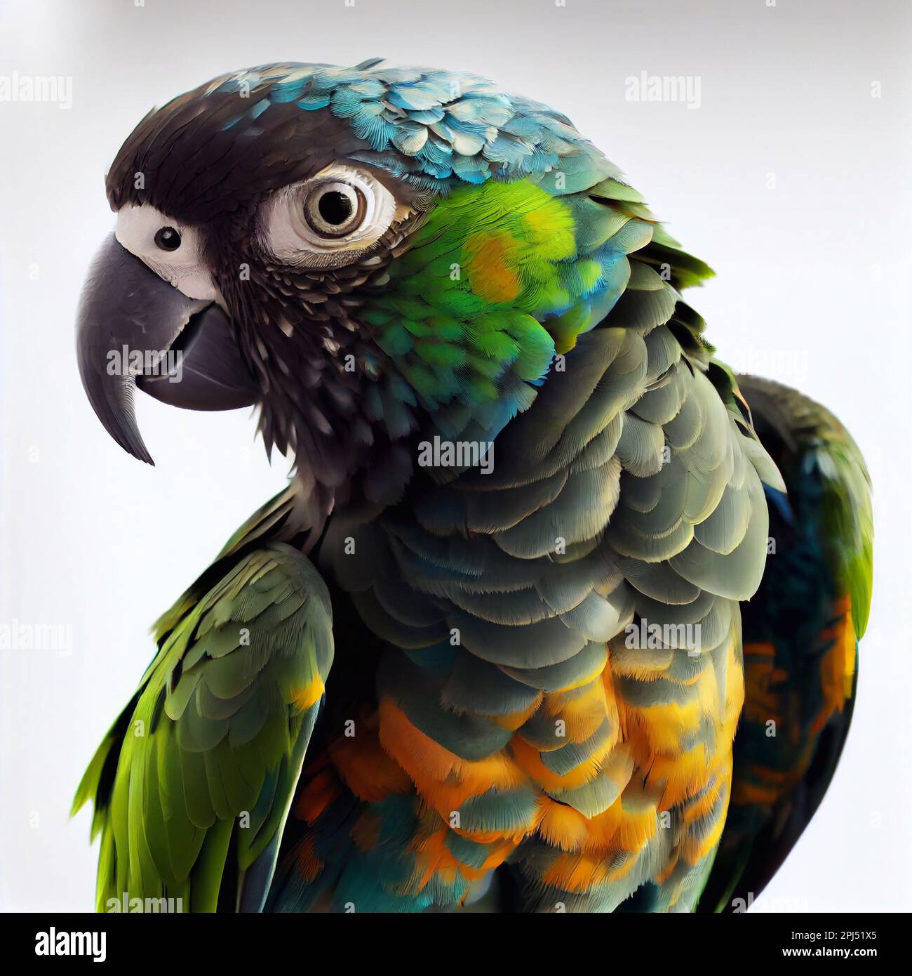 Macao parrot sits on a branch, Macaw in tropical forest. Wildlife scene ...