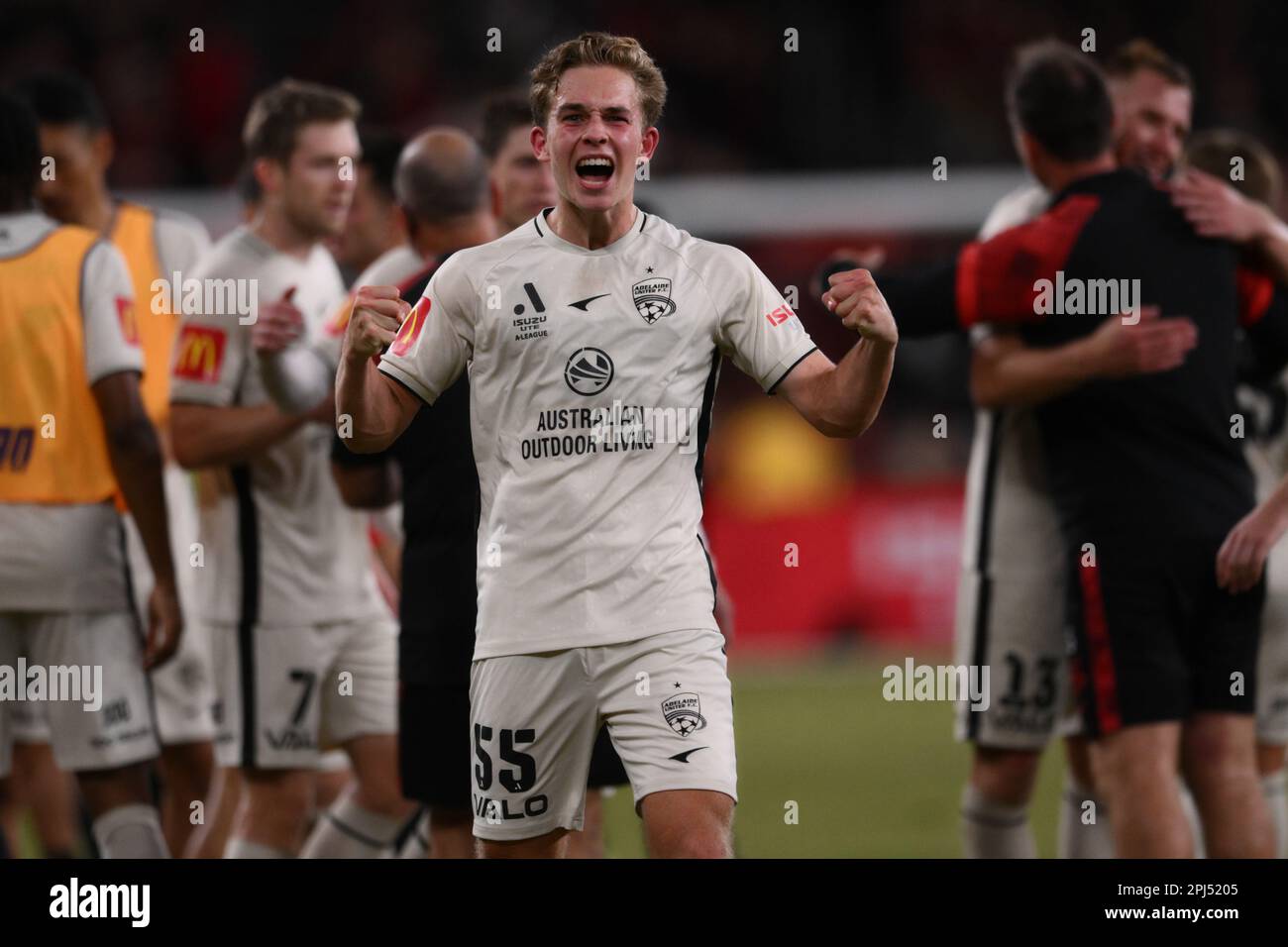 Ethan Alagich of Adelaide United celebrates after the A-League Men's ...