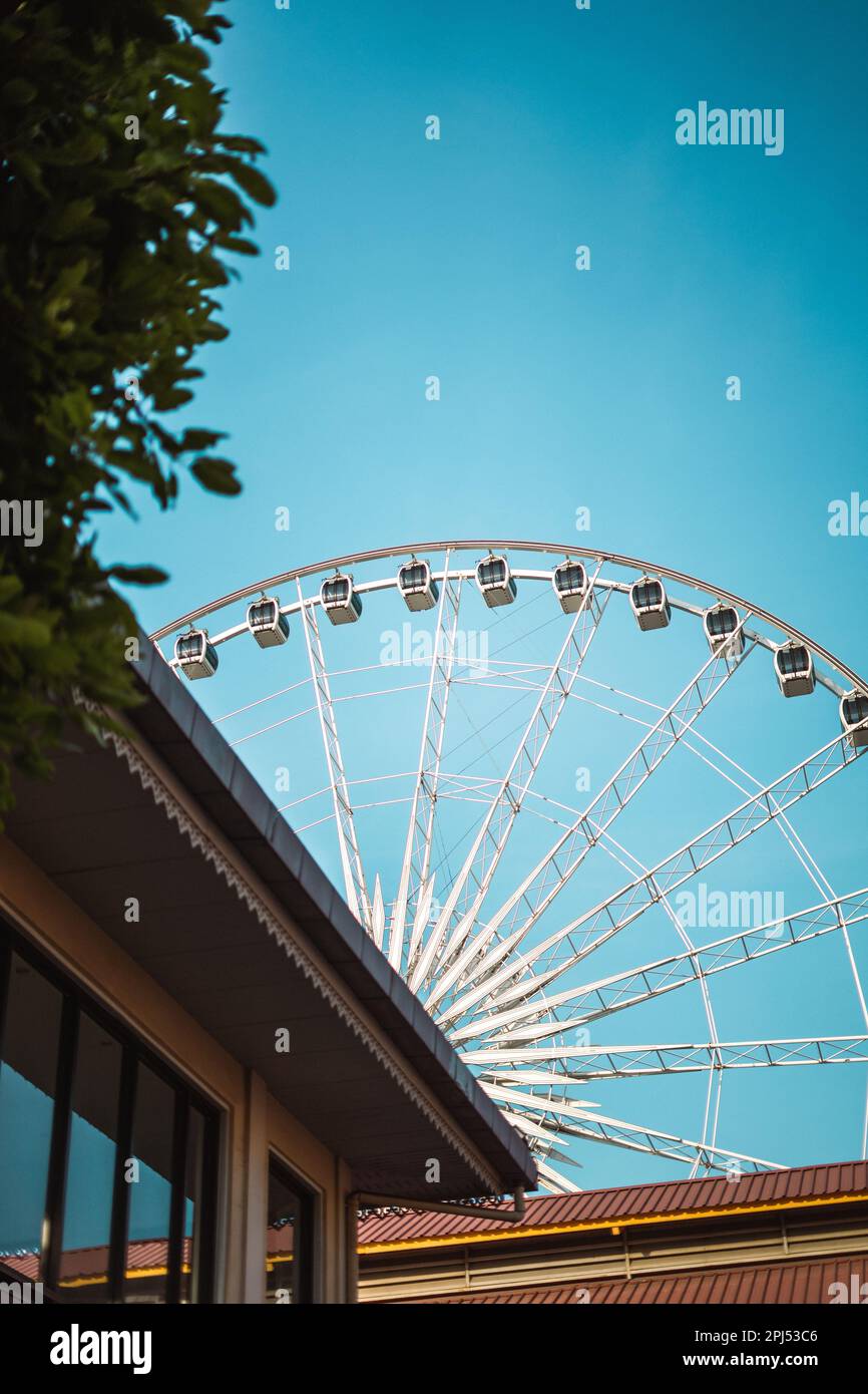 A vertical shot of a majestic Ferris wheel situated in a beautiful ...
