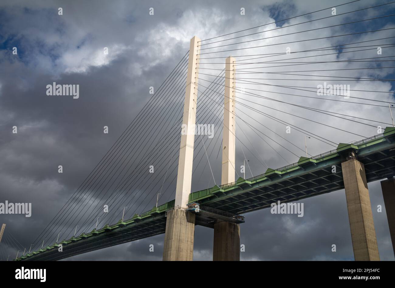 A view of the Dartford Crossing and QE2 bridge linking Kent and Essex ...