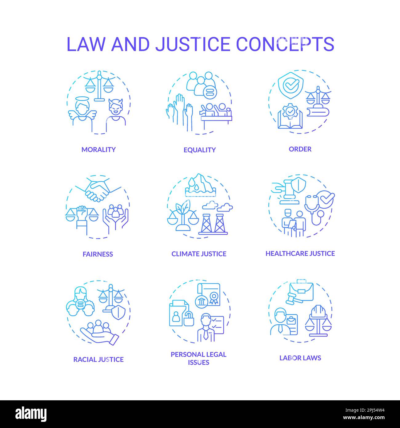 Law and justice blue gradient concept icons set Stock Vector Image ...