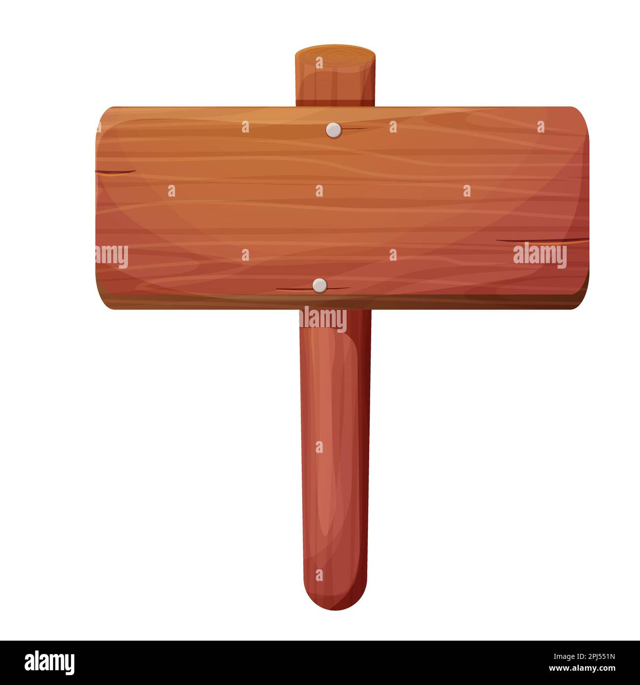 Wooden signboard, plank, frame on stick textured in cartoon style ...