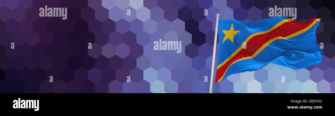 official flag of Congo Kinshasa waving at colorful background ...