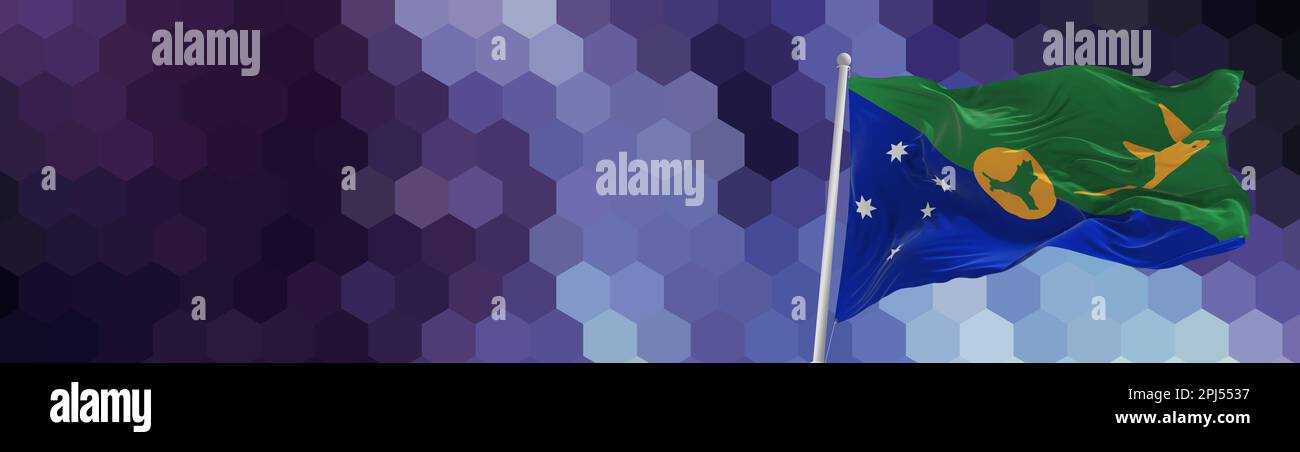 official flag of Christmas Island waving at colorful background ...