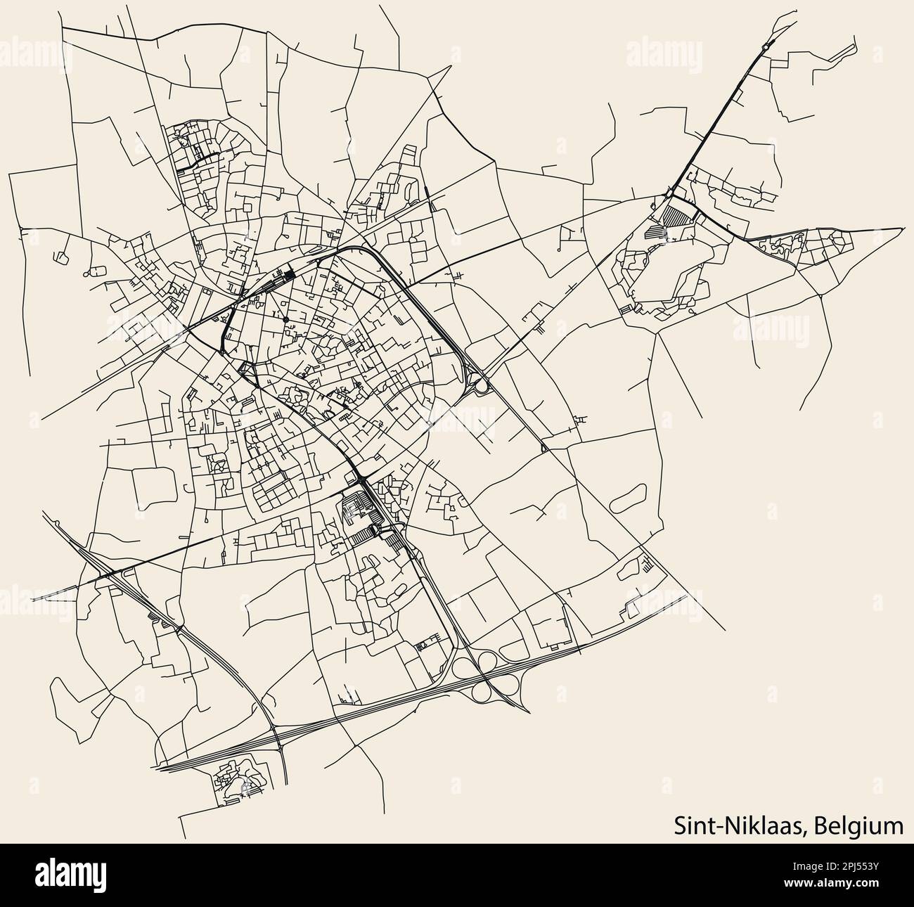 Street roads map of the SINT-NIKLAAS MUNICIPALITY, SINT-NIKLAAS Stock ...