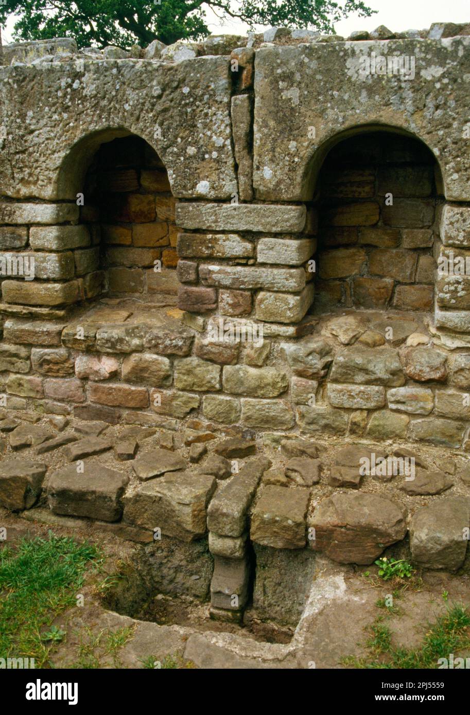 Chesters Roman Fort Bath House. 2 niches in west wall of Changing Room ...