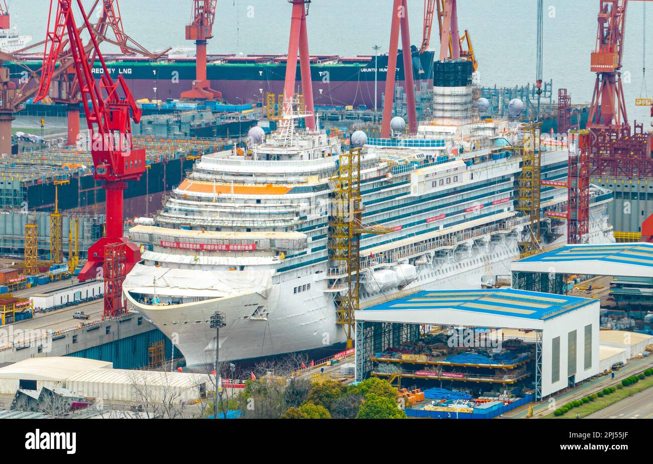 SHANGHAI, CHINA - MARCH 31, 2023 - The first large cruise ship produced ...