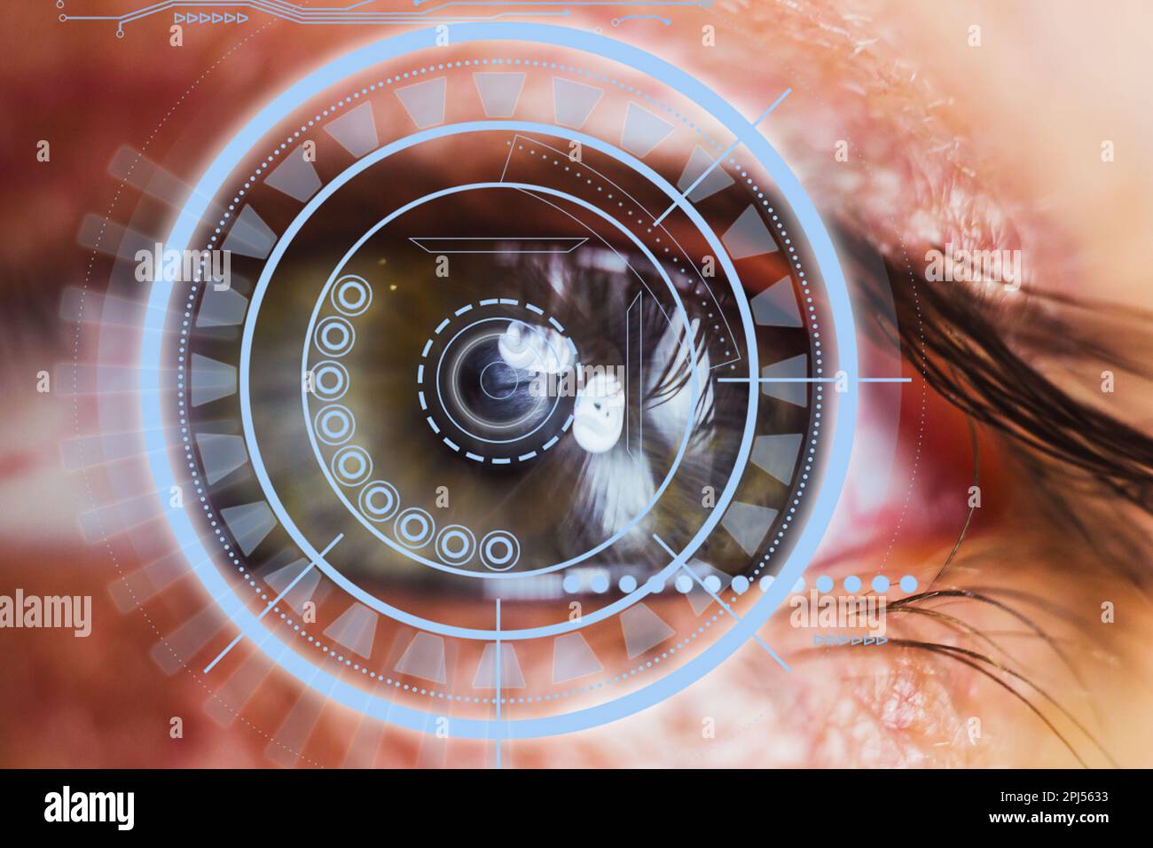 Eye with a futuristic vision of a person, control and protection of ...