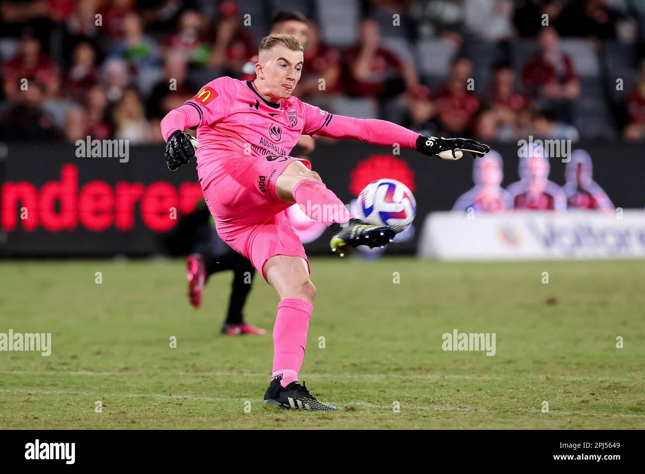 Sydney, Australia, 31 March, 2023. Joe Gauci of Adelaide United clears ...