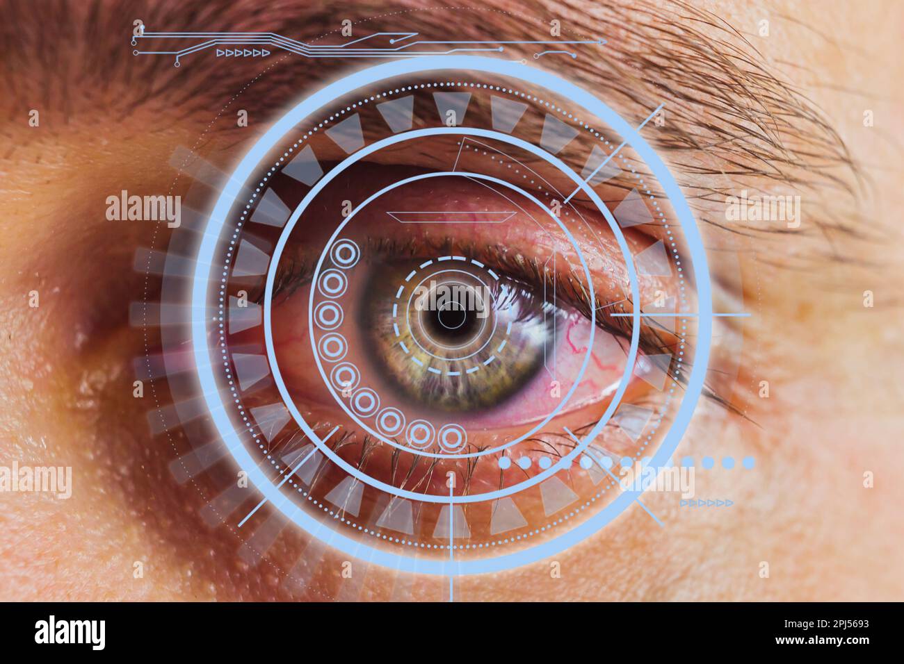 Close-up of a male eye with visual effects. The concept of a sensor ...