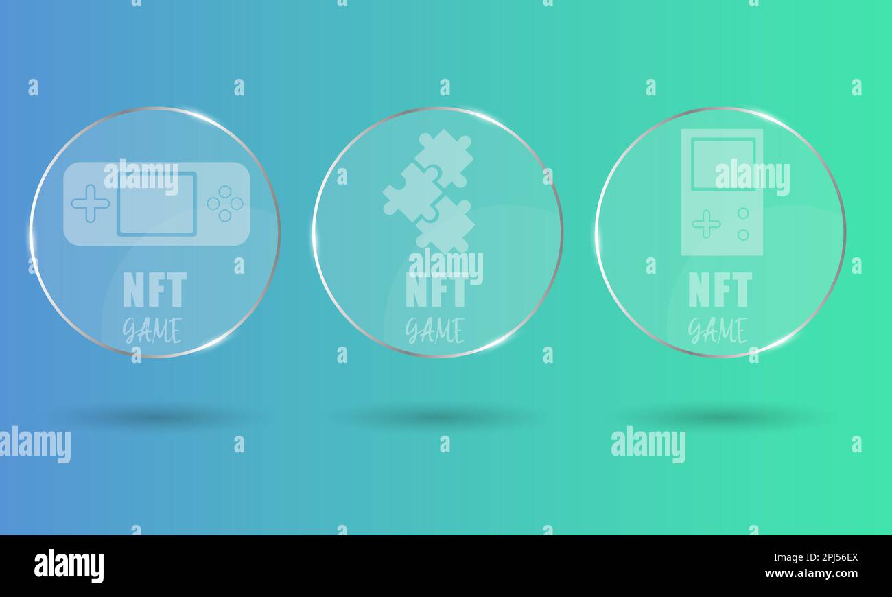 3D NFT token round transparent cards in cryptography. NFT cards with ...