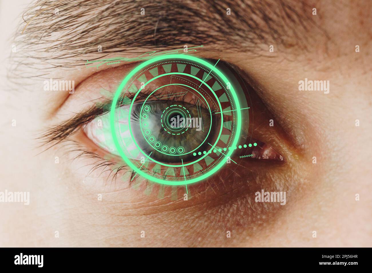 Close-up of a male eye with visual effects. The concept of a sensor ...