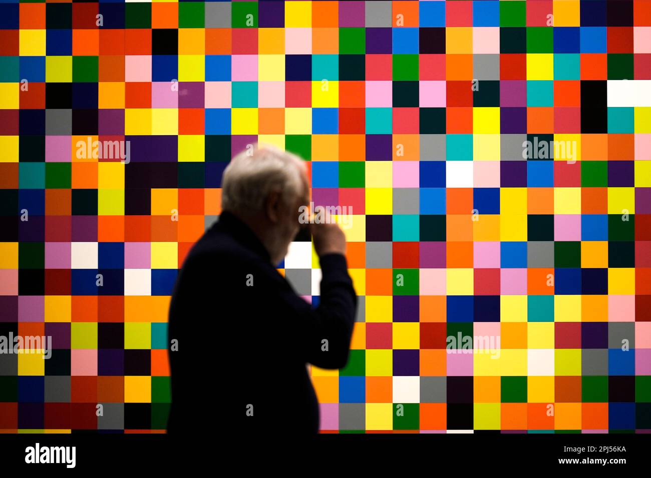 People looks at painting '4900 Colours (excerpt)' in a new exhibition ...