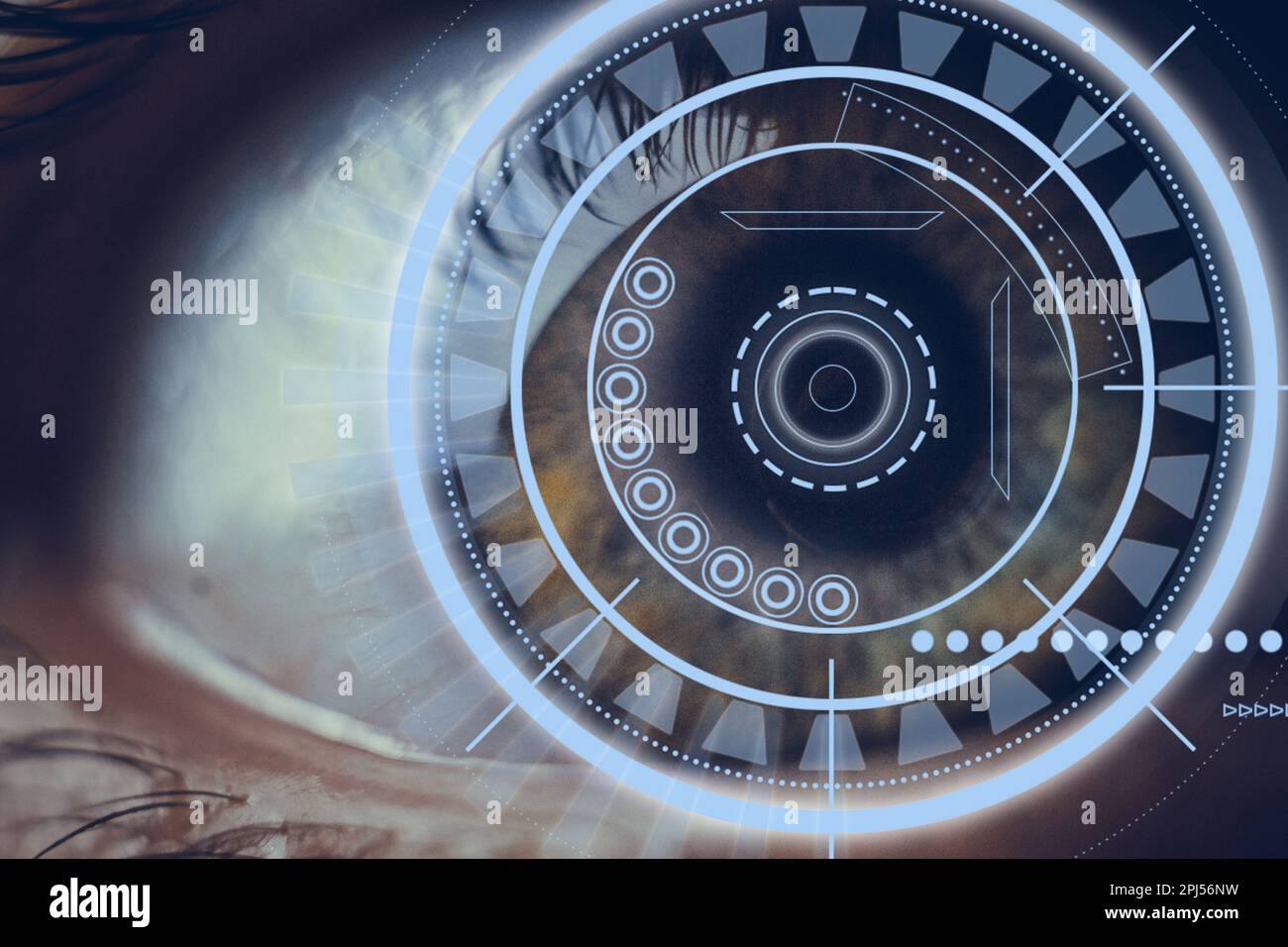 Close-up of a male eye with visual effects. The concept of a sensor ...