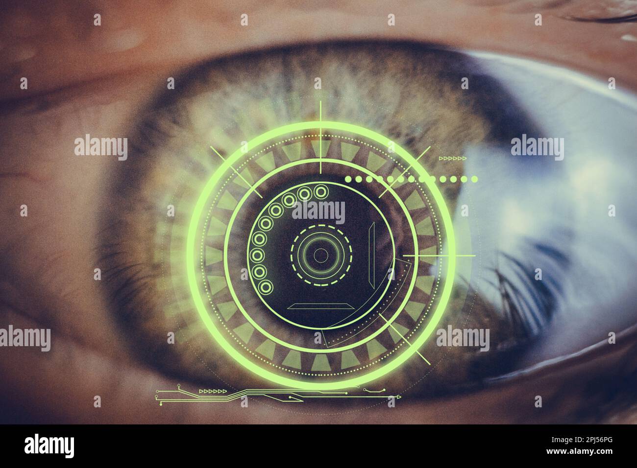 Eye with a futuristic vision of a person, control and protection of ...