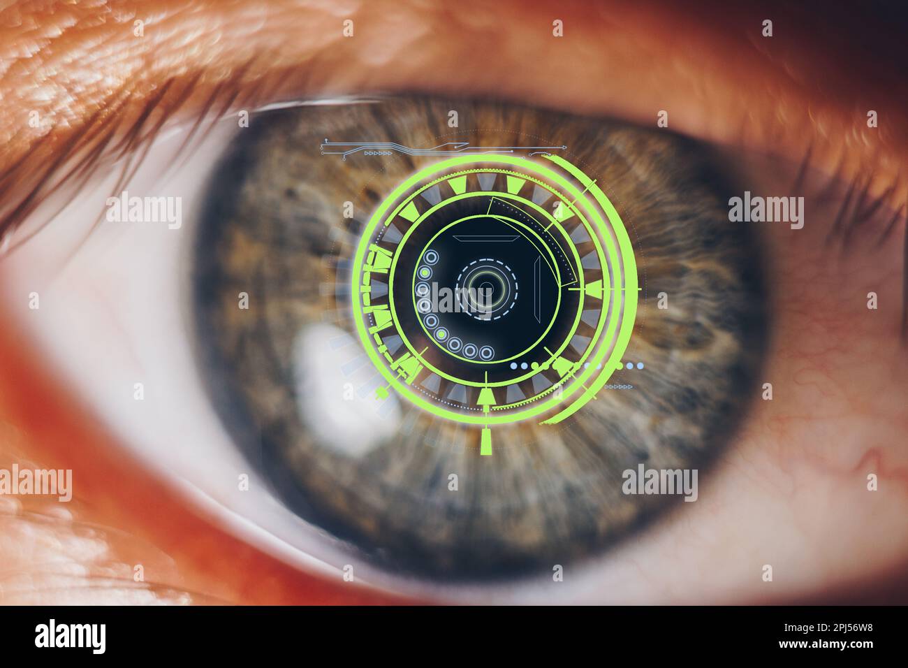 Close-up of a male eye with visual effects. The concept of a sensor ...
